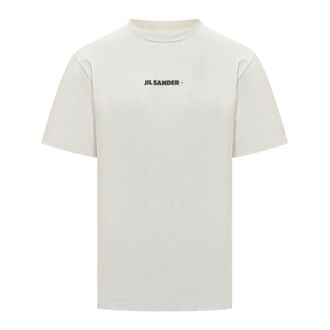 Jil Sander Homme, Tops, Beige, Taille: L Logo Cotton T-Shirt
