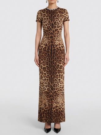 Dolce & Gabbana Stretch-Seiden-Etuikleid mit Animal-Print und Strass