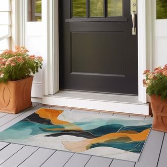 Generic Tapis de Couloir Long 60 x 180 cm Tapis de Passage Antid&eacute;rapant Doux Microfibre - Lignes Abstraites Fluides en Forme De Ruban Passage Couloir pour Bua