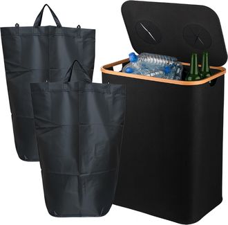 Relaxdays Pfandflaschen Sammelbeh&auml;lter, 170 L, bis 100 Flaschen, 2 Beutel, Flaschensammler f&uuml;r Glas & Plastik, schwarz
