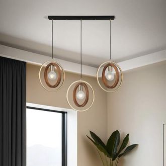 Opviq Elegant Antique Lacquer Chandelier, Metal Body with Wooden Cap, Adjustable Height 45-180 cm, 3 x E27 Sockets, Perfect for Modern Spaces