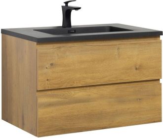 Badplaats Badezimmer Badm&ouml;bel-Set Angela 80 cm - Schwarzes Waschbecken - e