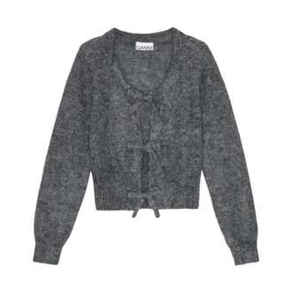 Ganni Femme, Pulls, Gris, Taille: 40 FR Mohair Tie String Cardigan Paloma Melange