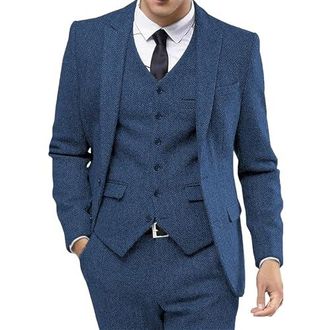 Generic Costume r&eacute;tro en tweed 3 pi&egrave;ces pour homme - En laine &agrave; chevrons - Coupe ajust&eacute;e - Coupe ajust&eacute;e - Style formel et d&eacute;contract&eacute;, noir fonc&eacute;, XXL