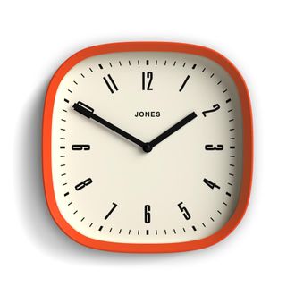 Jones Clocks Marvel wanduhr | Moderne Retro abgerundete quadratische Uhr | 25cm | Orange | Cooler designerlook für küche, Wohnzimmer oder büro