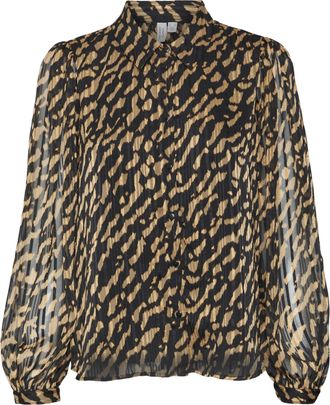 Vero Moda Damen VMRIE L/S Shirt WVN BTQ GA Langarmbluse, Tobacco Brown/AOP:RIE, X-Large