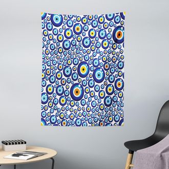 Abakuhaus Evil Eye Wandteppich, Turkish Traditional aus Weiches Mikrofaser Stoff Waschbar ohne Verblassen Digitaldruck, 110 x 150 cm, Orange Gelb Blau