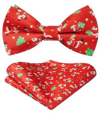 Hisdern Noeud Papillon Noel Homme Rouge P&egrave;re No&euml;l Noeud Papillon et Pochette Ensemble Pr&eacute;-nou&eacute;s pour F&ecirc;te Cadeau