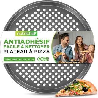 Nutrichef Po&ecirc;le &agrave; Pizza Antiadh&eacute;sive de 12, Po&ecirc;le en Acier au Carbone Gris, Po&ecirc;les en M&eacute;tal de Qualit&eacute; Commerciale pour Restaurants, Compatible avec le Mod&egrave;le N