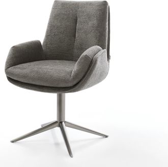 DELIFE Drehstuhl Clea-Flex Bouclé Soft Schlamm Fußkreuz Graphit 360° drehbar Wippfunktion, Esszimmerstühle