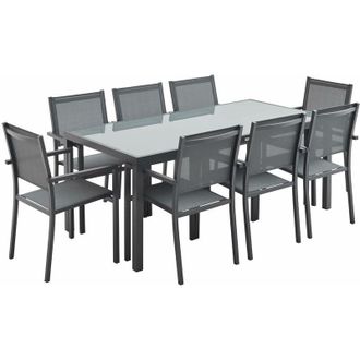 Sweeek Gartentisch aus Aluminium + 8 Sessel Anthrazit / Grau