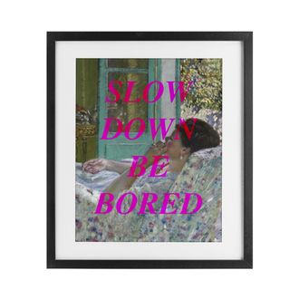 Stupell Industries Lil Rue Kunstdruck Slow Down Be Bored, klassisch, weiß, gerahmt, Design von Lil Rue, 40,6 x 33 cm