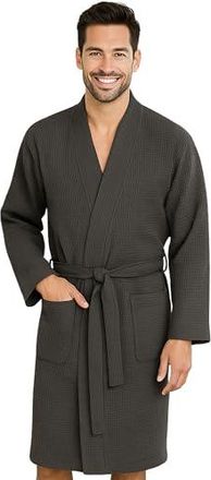 Morgenstern Peignoir de Bain Lux Homme Coton &Eacute;t&eacute; Lux Gaufr&eacute; Kimono Piqu&eacute; Robe de Chambre Waffle Nid Dabeille L&eacute;ger Gris L Large Taille 52 54