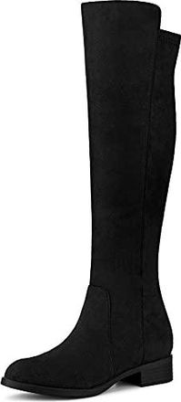 Allegra K Bottes Hauteur Genou à Talons épais et Fermeture éclair latérale pour Femmes Noir 42