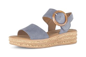 Gabor Keilsandalette GABOR, Damen, Gr. 38, jeansblau, Ziegenveloursleder, unifarben, Schuhe, Riemchensandale, Sommerschuh mit modischer Zierschnalle