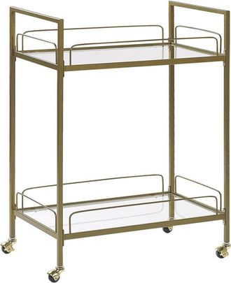 Beliani Desserte Table dAppoint à Roulettes en Verre de Sécurité et Métal Très Décorative et Pratique pour Cuisine Chambre ou Salon Glamour Beliani