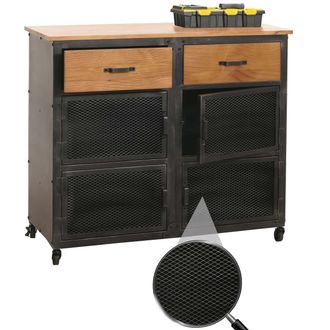 Mendler Werkstattwagen HWC-N28, Rollwagen, Rollen 2 Schubladen, 3D-Struktur Metall Holz 90x100x40cm - schwarz, Natur