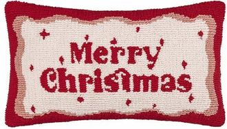 furn. Candy Merry Christmas-Kissen mit Polyesterfüllung - Festliches, gestepptes Kissen mit Strukturiertem Slogan und Wellenrand (Rot/Weiß - 30x50cm)