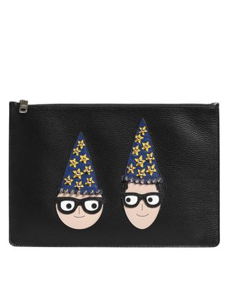 Dolce & Gabbana Mens Graphic Leather Appliqu&eacute; Card Case Black Cases