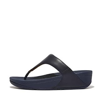 FitFlop Womens Lulu Leather Toepost Thong Sandals, Bleu fonc&eacute;, 38.5 EU