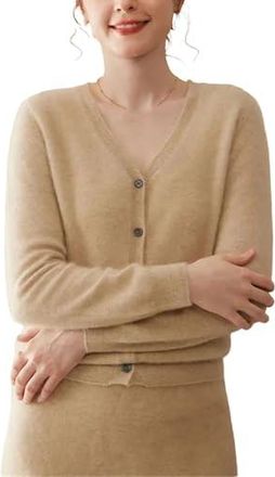 Generic Pull en cachemire doux &agrave; col en V pour femme - Cardigan en tricot - 100 % cachemire, Velours vert, XS