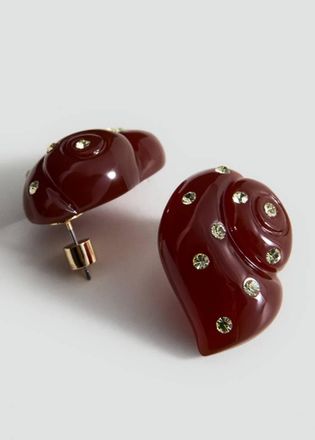 Mango Boucles doreilles coquillage strass marron - Femme - Taille unique - MANGO