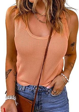 Zeagoo Débardeur dété à manches courtes pour femme - Col rond - Sans manches - En tissu gaufré - Élégant - Décontracté - Basique - Décontracté, Rose pastel, 