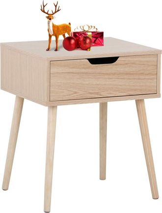 Yaheetech Nachttisch Ratten Beistelltisch Nachtkommode mit 1 Schublade Holzbeine Sofatisch Nachtschrank Schlichte Nachtkommode f&uuml;rs Wohnzimmer/Schlafzimmer (Ska