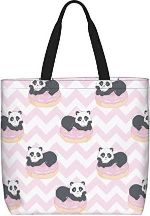 Generic Sac De Courses Panda Et Donut Sac Cabas Lavables Pliable Sacs En Toile Pour Femmes, Pour &Eacute;cole, Tous Les Jours, Voyage, Burea
