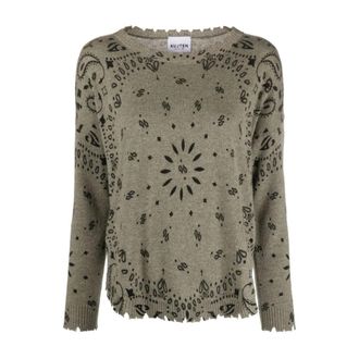 Kujten Kaschmir Bandana Intarsia Strickpullover - - Knitwear - Damen - Gr&uuml;n - M