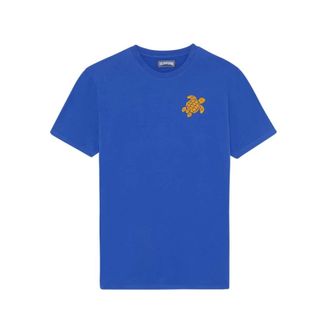 Vilebrequin Homme, Tops, Bleu, Taille: L T-shirt en coton organique Tortue brodée