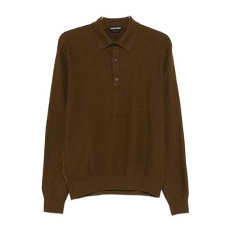 Tom Ford Langarm Strickpoloshirt - - Knitwear - Herren - Braun - XL