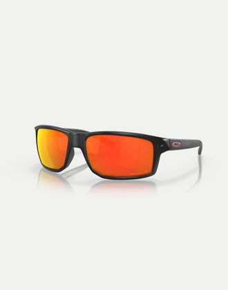 Oakley Gibston - Rechteckige, polarisierte Sonnenbrille in Tintenschwarz mit verspiegelten orangen Gl&auml;sern