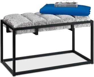 Relaxdays Banquette en velours, banc pour couloir rembourr&eacute;, HxLxP : 47x80x40 cm, m&eacute;tal, design &eacute;l&eacute;gant, gris/noir - Relaxdays