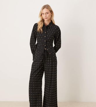 Never Fully Dressed Petite - Baumwollhose in Schwarz mit weitem Bein und Strassbesatz