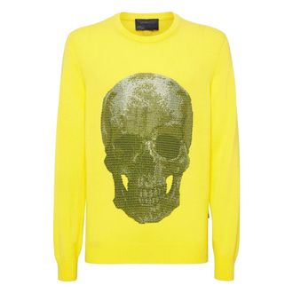 Philipp Plein Homme, Pulls, Jaune, Taille: 4XL Cashmere Pullover Col Rond Iconic Plein