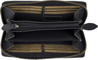 LEAS Große Vollleder Damen Geldbörse Natur Usedlook Reißverschluss rundherum Damenlangbörse Portemonnaie Brieftasche lang LEAS in Echt-Leder, schwarz - Vin