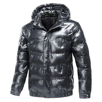 Generic Doudoune brillante &agrave; capuche pour homme, grande taille, style bomber, matelass&eacute;e et r&eacute;fl&eacute;chissante, alternative au duvet, verte, XX-Large