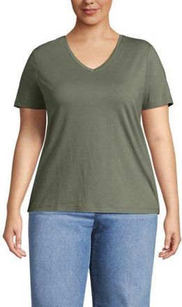Lands End Supima Kurzarm-Shirt mit V-Ausschnitt, Damen, Gr&ouml;&szlig;e:56-58 plus, Gr&uuml;n, Baumwolle, by Lands End