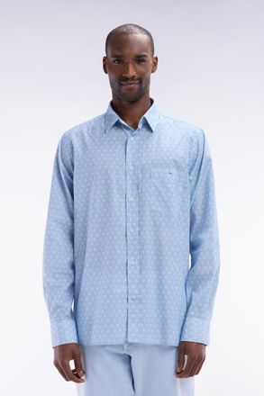 Eden Park Chemise En Popeline De Coton Ciel Imprim&eacute; Blanc Coupe Droite