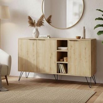 Dmora Kommode Perseus, Wohnzimmerbuffet, Wohnzimmer-Sideboard, Moderne K&uuml;chen-Speisekammer, 142x36h83 cm, Eiche