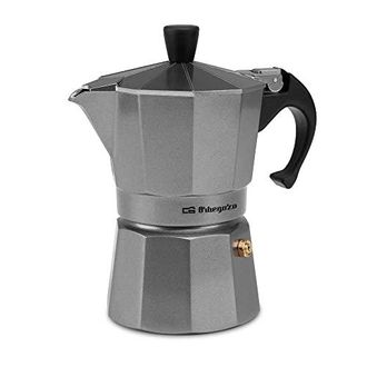Orbegozo KFS 320 Italienische Kaffeemaschine aus Aluminium, 3 Tassen Fassungsvermögen, ergonomischer Griff, Sicherheitsventil, abnehmbarer Filter, Silber