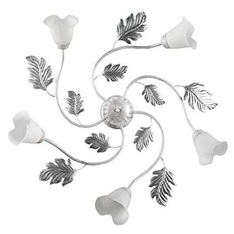 Onli Kronleuchter/Deckenleuchte 5-flammig Marilena aus Metall weiß gebürstet Silber Lampenschirme aus Glas weiß Produkt handgefertigt in Italien Ø 70cm, Me