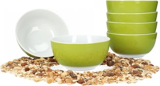 Van Well van Well Vario Müslischalen-Set 6-teilig - Schalen-Service für 6 Personen - tiefe Suppen-Schüssel 14cm - Porzellan-Set innen weiß & außen Grün - Salat