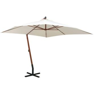 vidaXL Vidaxl - Parasol suspendu avec poteau en bois 300x300 cm blanc