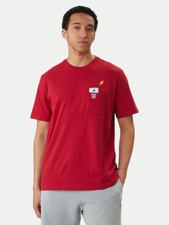 adidas T-Shirt Mini Embroidery Basketball Graphic KB2525 Rot Regular Fit