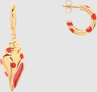 Aurélie Bidermann Créoles Positano Coquillage Pois Vermillon