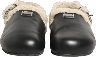 Dolce & Gabbana Mens Beige Black Fur Shearling Slides Sandals Shoes Blue Cotton Elastane