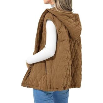 Generic Gilet &agrave; capuche sans manches en coton matelass&eacute; pour femme Automne Hiver 2025 Veste d&eacute;contract&eacute;e &agrave; capuche zipp&eacute;e avec poches, camel, XXL