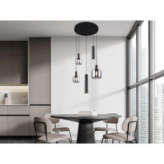 Trio Leuchten Cluster Pendelleuchte mataro 5-flammig aus Metall mit Glasschirmen Chrom, &oslash; 40cm